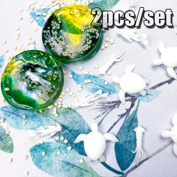 2 Pcs/Set Random Style 3D Micro Sea Turtle Squid Diver Modeling Epoxy ...