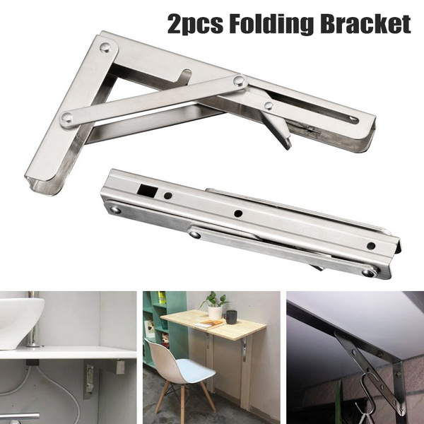 2pcs Stainless Steel Folding Stand Table Bracket Shelf Bench 200kg Load ...