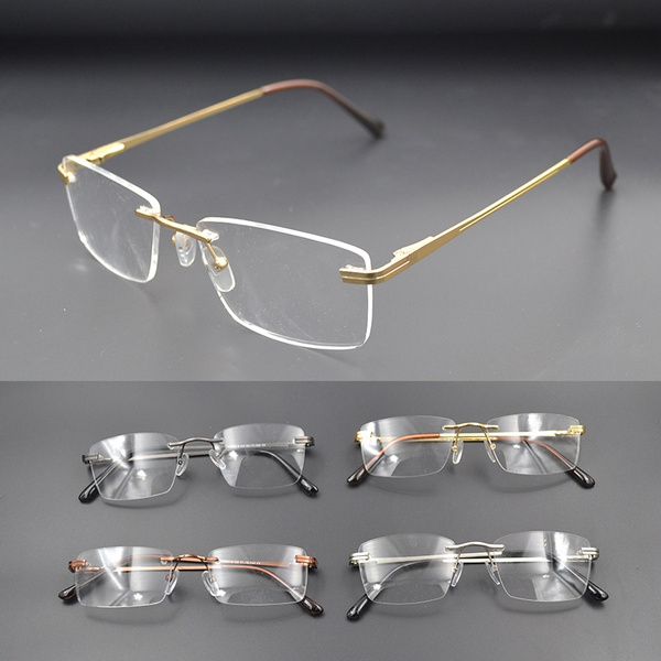 Unisex rectangle Rimless Myopia Glasses frames for Women Men metal ...