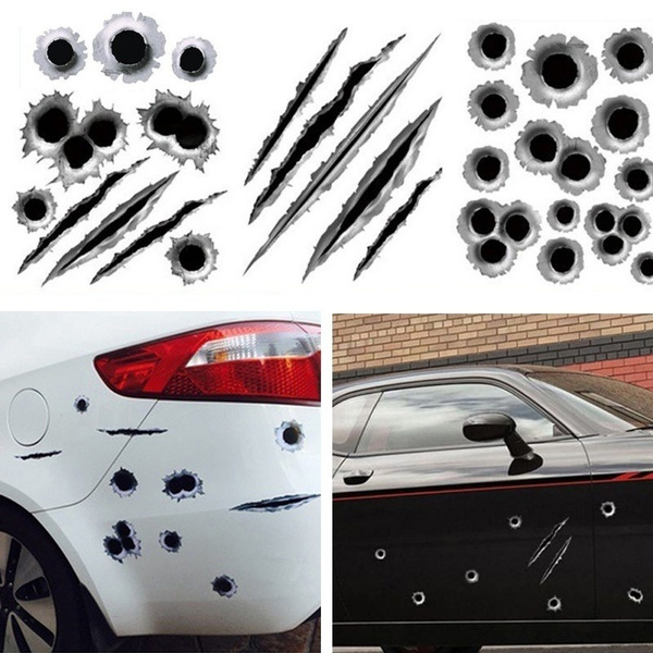 3D Car Styling Fake Bullet Hole Gun Shots Funny Car Helmet Stickers ...