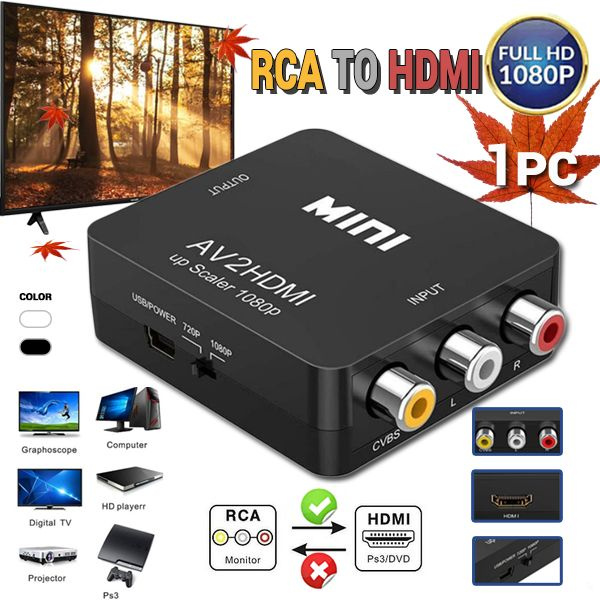 1PC Mini 3RCA AV to HDMI Converter Adapter Composite AV2HDMI Converter ...
