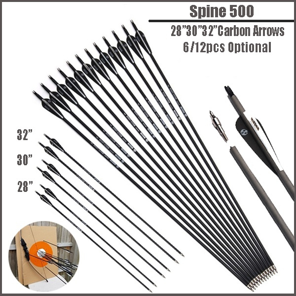 6pcs/12pcs 28"/30"/32 inches Archery Carbon Arrows Spine 500 For ...