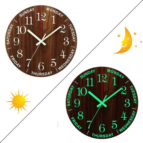 Luminous Wall Clock Number Quartz Glow In The Dark Night Light Hanging ...