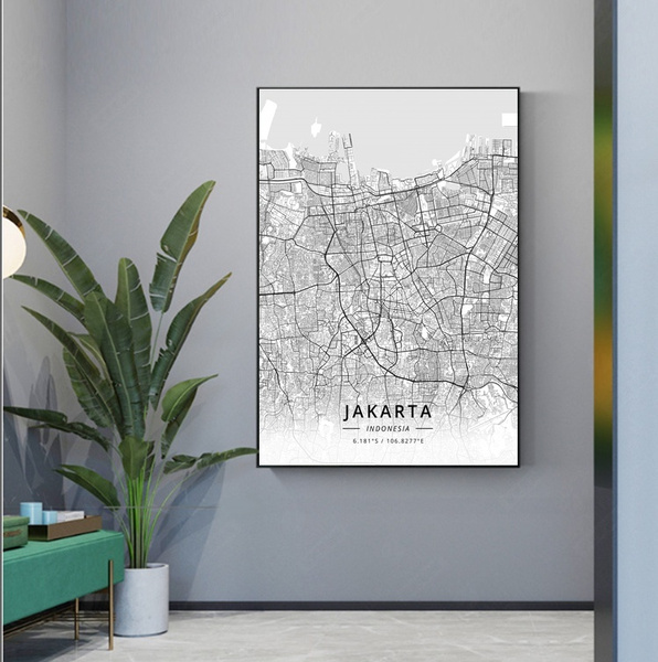 Jakarta Indonesia Map Poster Nordic Art Prints Canvas Painting Home ...