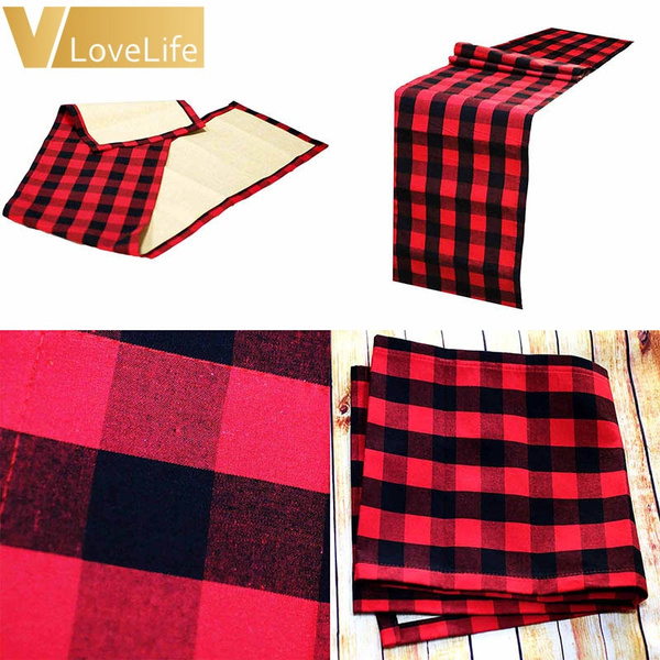 Buffalo Plaid Christmas Table Runner Cloth Double-sided Print Jute ...
