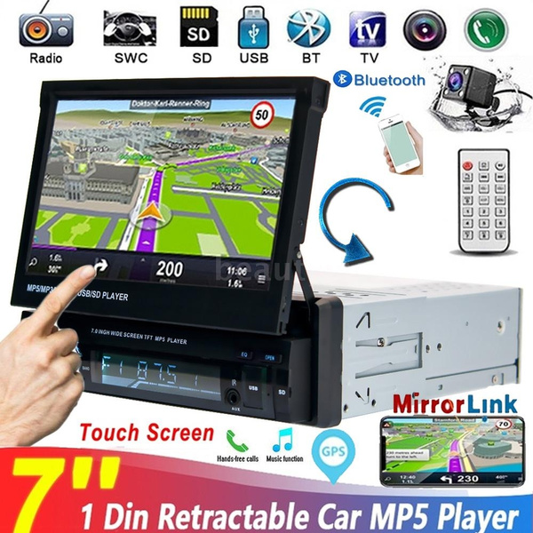 GPS 1DIN 7" HD Car Multimedia Player FM Retractable Touch Screen SAT NAV Bluetooth Stereo Radio ...
