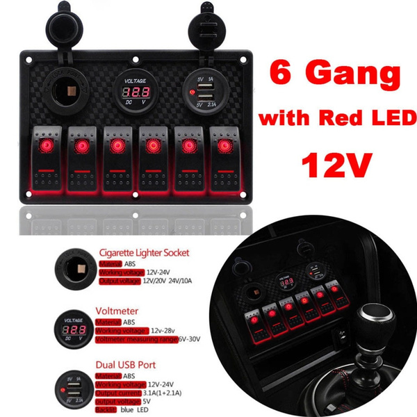 6-Gang Switch Control Panel Red LED Rocker Breaker Car Marine Boat ...