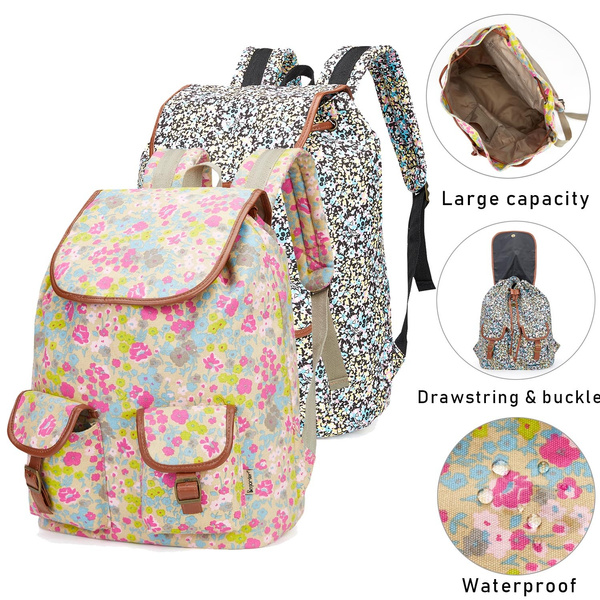 Fashion Floral Printed Women Backpack Casual College Backpack Canvas ...
