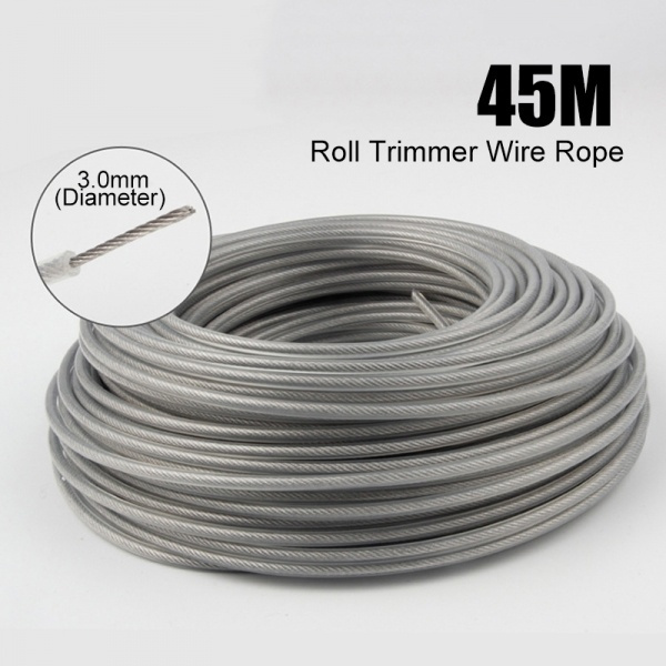 3mm Dia Steel Wire Grass Trimmer Rope Strimmer Cord Line Roll 45m ...