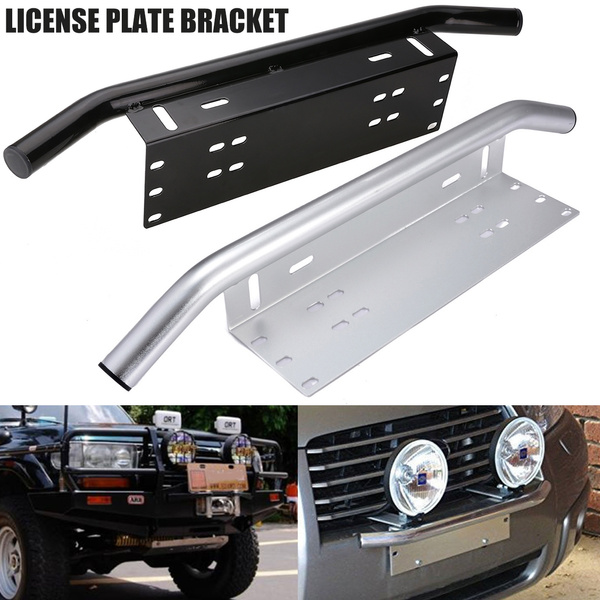 Silver/Black Car Bull Bar Front Bumper License Plate Mount Bracket ...
