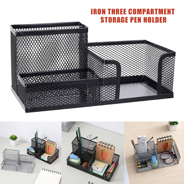 Metal Desktop Pen Holder Office Storage Box Pencil Desk Mesh Organizer ...