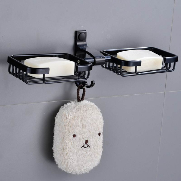 Bathroom Black Space Aluminum Soap Shelf Double Dish Holder Shower Wall ...