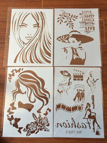 4Pcs/set A4 DIY Craft Layering Stencils Painting template For Walls Painting Scrapbooking ...