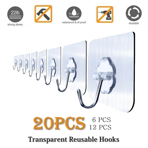 20/12/6 PCS Transparent Reusable Seamless Hooks,Waterproof and Oilproof ...