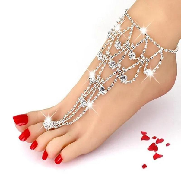 1pc Barefoot Beach Sandals Jewelry Foot Chain Ankle Bracelet Toe Ring ...