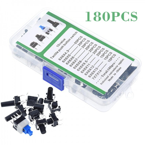 180pcs 10 Value Tactile Push Button Switch Micro Momentary Tact ... 180pcs 10 Value Tactile Push Button Switch Micro Momentary Tact ...