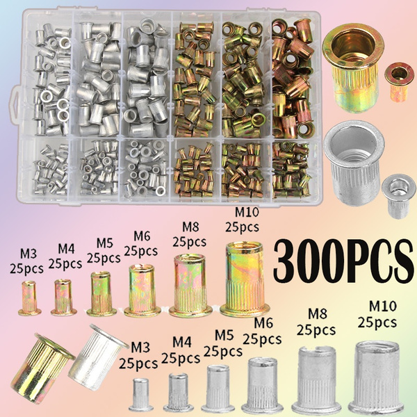 300PCS M3-M10 Multi Flat Head Metric Thread Blind Rivet Nut Insert ...