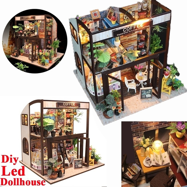Music LED Light Miniature Provence Dollhouse DIY Kit Wooden Doll House ...