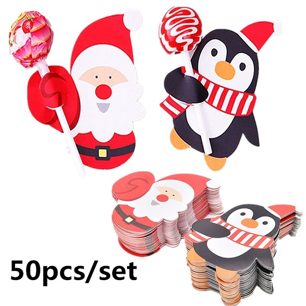 50Pcs Merry Christmas Greeting Cards Santa Claus Lollipop Christmas ...