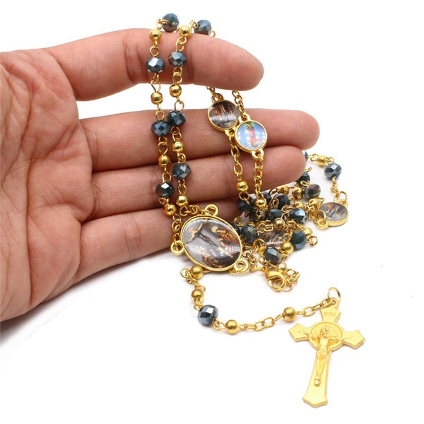 Fashion Religion Unisex Catholic Link Chain Virgin Mary Rosary Cross ...