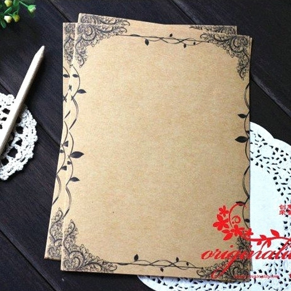 8 sheets/set Vintage Writing Paper Flower and Leaf Kraft Letter Paper ...