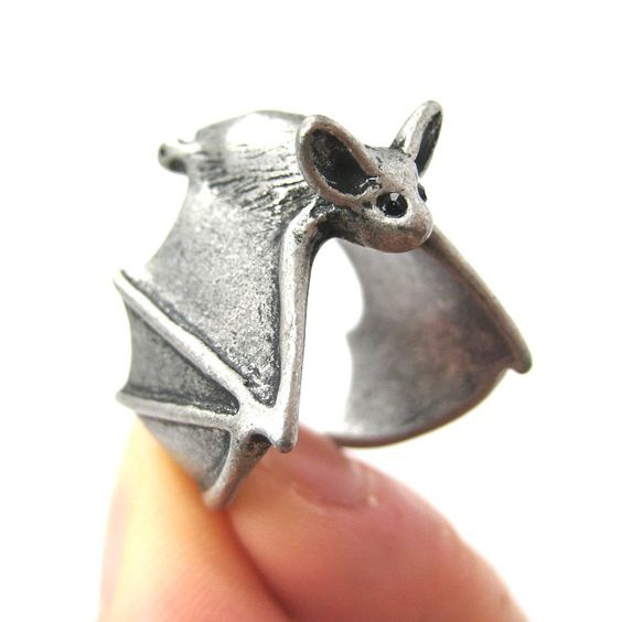 Fashion Women Creative Cute Bat Ring 925 Sterling Silver Black Diamond ...