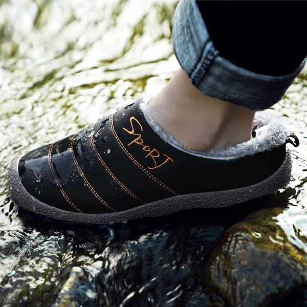 Men Winter Outdoor Slippers Slides Unisex Cotton Shoes Plus Velvet Warm ...