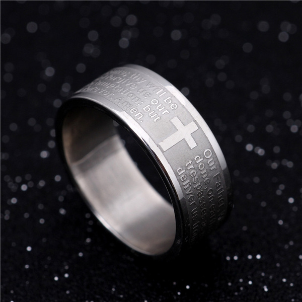 1 x Jesus cross ring Men's unisex English Lord's Prayer god Christ ...