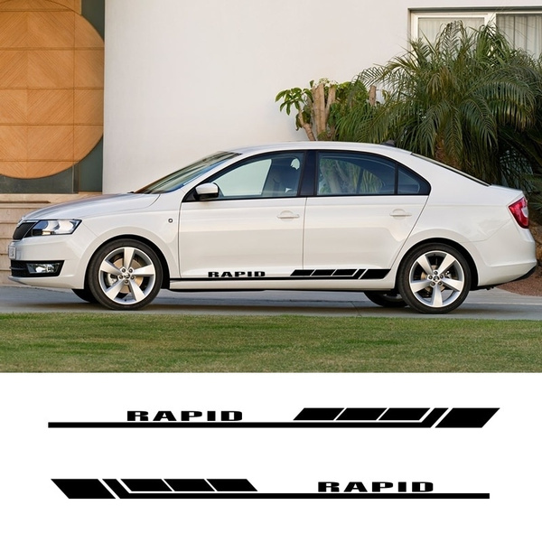 2 PCS Car Vinyl Side Stripes Stickers Auto Graphics Decals For Skoda ...