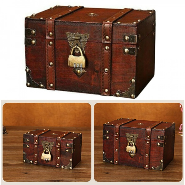 S/L Retro Treasure Chest With Lock Vintage Wooden Gift Jewelry ...