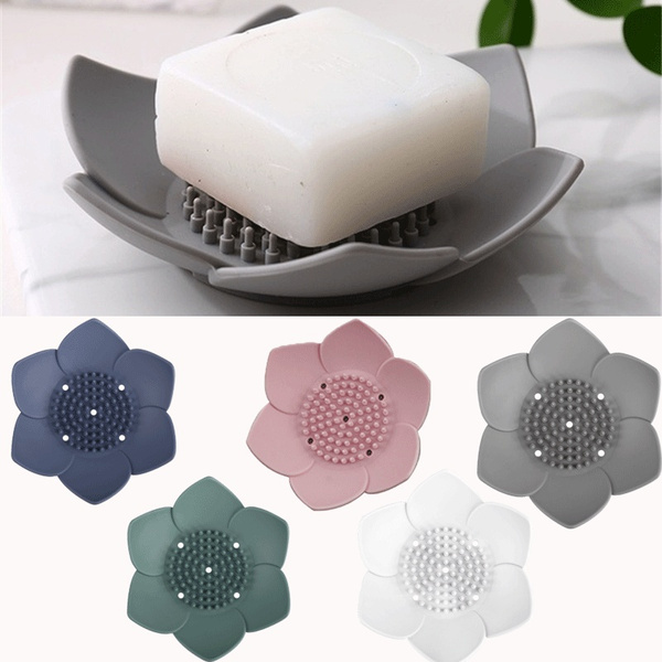 Flower Soap Dish Soap Plate Silica Gel Drainage Soap No Punching Soap ...