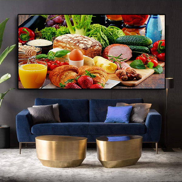 Bread Fruits Kitchen Vegetables Canvas Painting Cuadros Restaurant ...