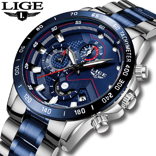 LIGE Watches Mens Waterproof Analog Clock Fashion Stainless Steel ...