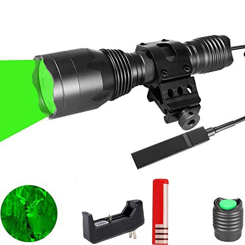 Green Hunting Flashlight, 350 Yards Waterproof Green LED Predator Light ...