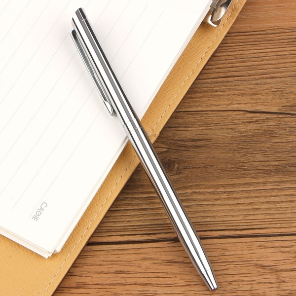 Rotating metal ballpoint pen stainless steel ball pen steel bar oil pen commercial stationery | Wish