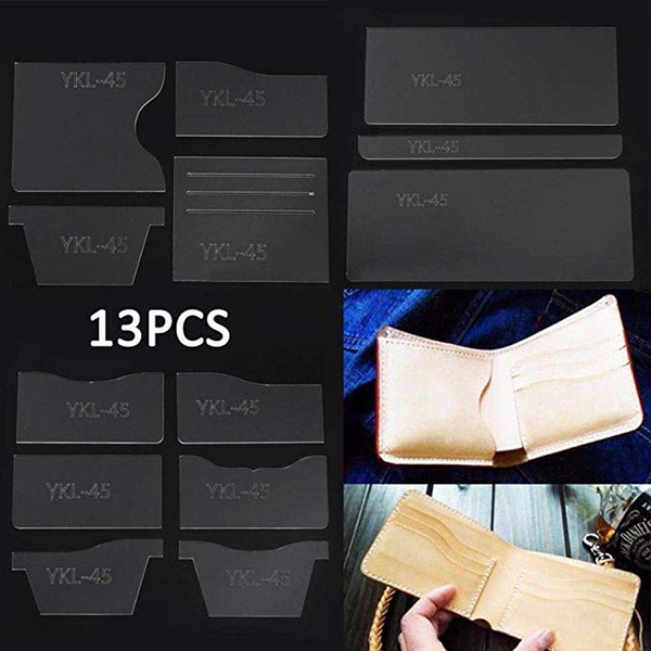 13x New Clear Acrylic Wallet Pattern Stencil Template Set Leather Craft ...