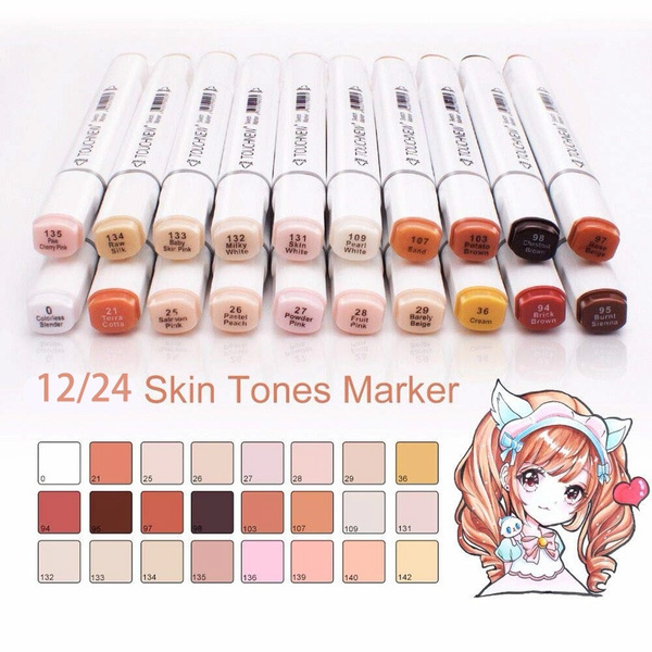 12/24 PCS Marker Pens Skin Brown Series Color for Portrait Sketch ...
