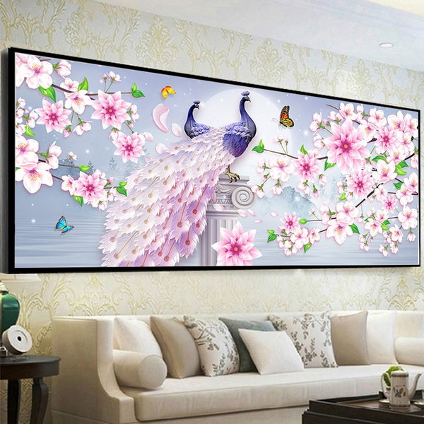 Full Diamond Painting Modern Living Room Large Plum Peacock New Diamond ...