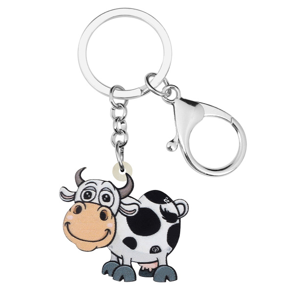 Acrylic Dairy Cattle Cow Key Chains Farm Animal Key Rings For Women ...
