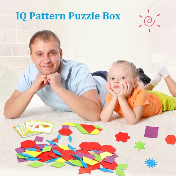 Wooden Blocks IQ Pattern Puzzle Box Montessori Kids Toys Shapes ...