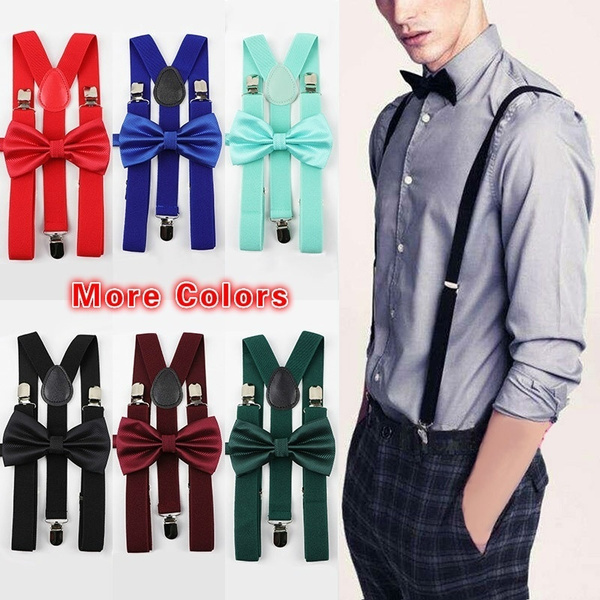 Adult Solid Colorful Suspenders Bow Tie Set Nice Polyester Charming Y ...