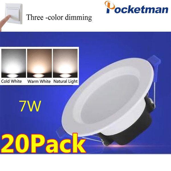 （Pack of 20 ）7W Dimmable three colors LED Recessed Downlight LED ...