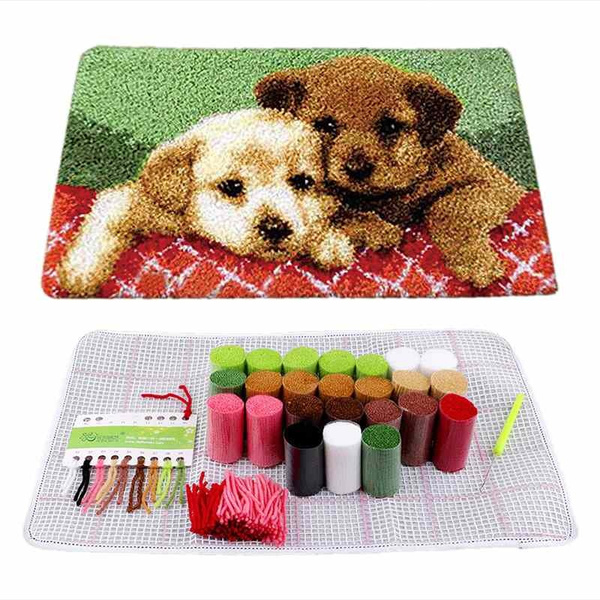 1PC New DIY Latch Hook Rug Kit Two Dogs Carpet Mat Cross Stitch Tool 30 ...