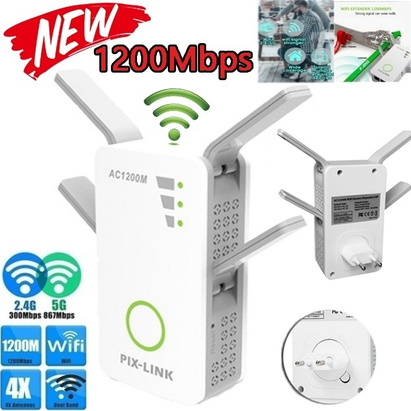 New Upgrade 1200Mbps Dual-Band 2.4 / 5G 4-Antenna WIFI Range Extender ...