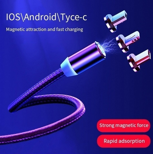 3 In 1 LED Indicator Magnetic Lightning Cable 2.4A Quick Magnetic USB-C ...