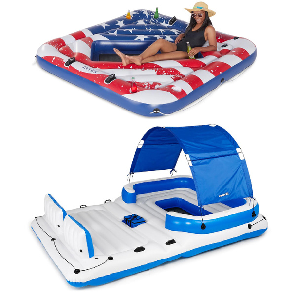 Intex Inflatable American Flag 2 Person Float and Bestway 6 Person ...
