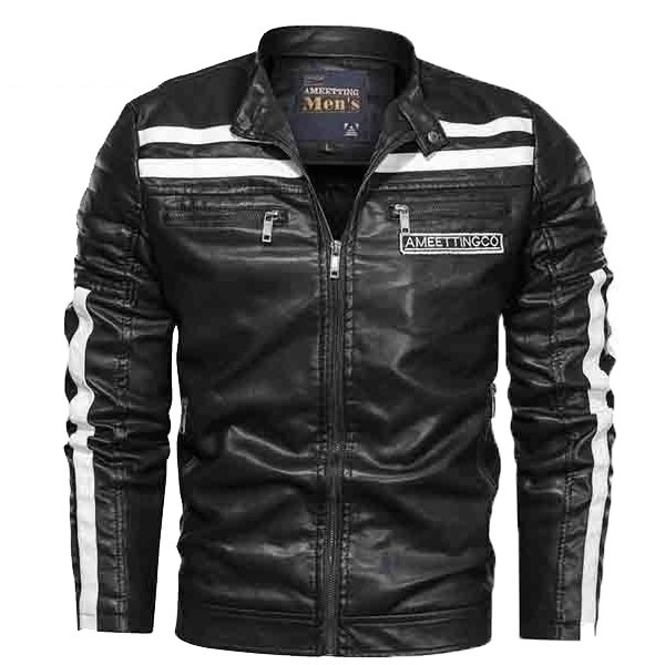 Men Retro Cool Motorcycle Jacket Leather Long Sleeve Autumn Winter Coat ...