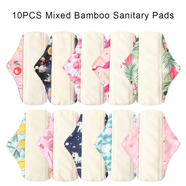10 PACK Bamboo Sanitary Pads Regular Flow Pads Reusable Health Higiene ...