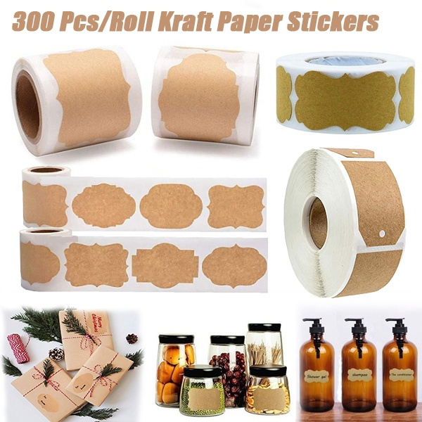 300 Pcs/Roll Kraft Paper Stickers Labels Gift Tags DIY Instruction ...