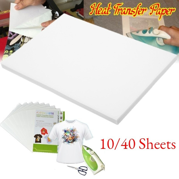 10/40 Sheets T-Shirt A4 Heat Transfer Paper Iron on Inkjet Heat ...